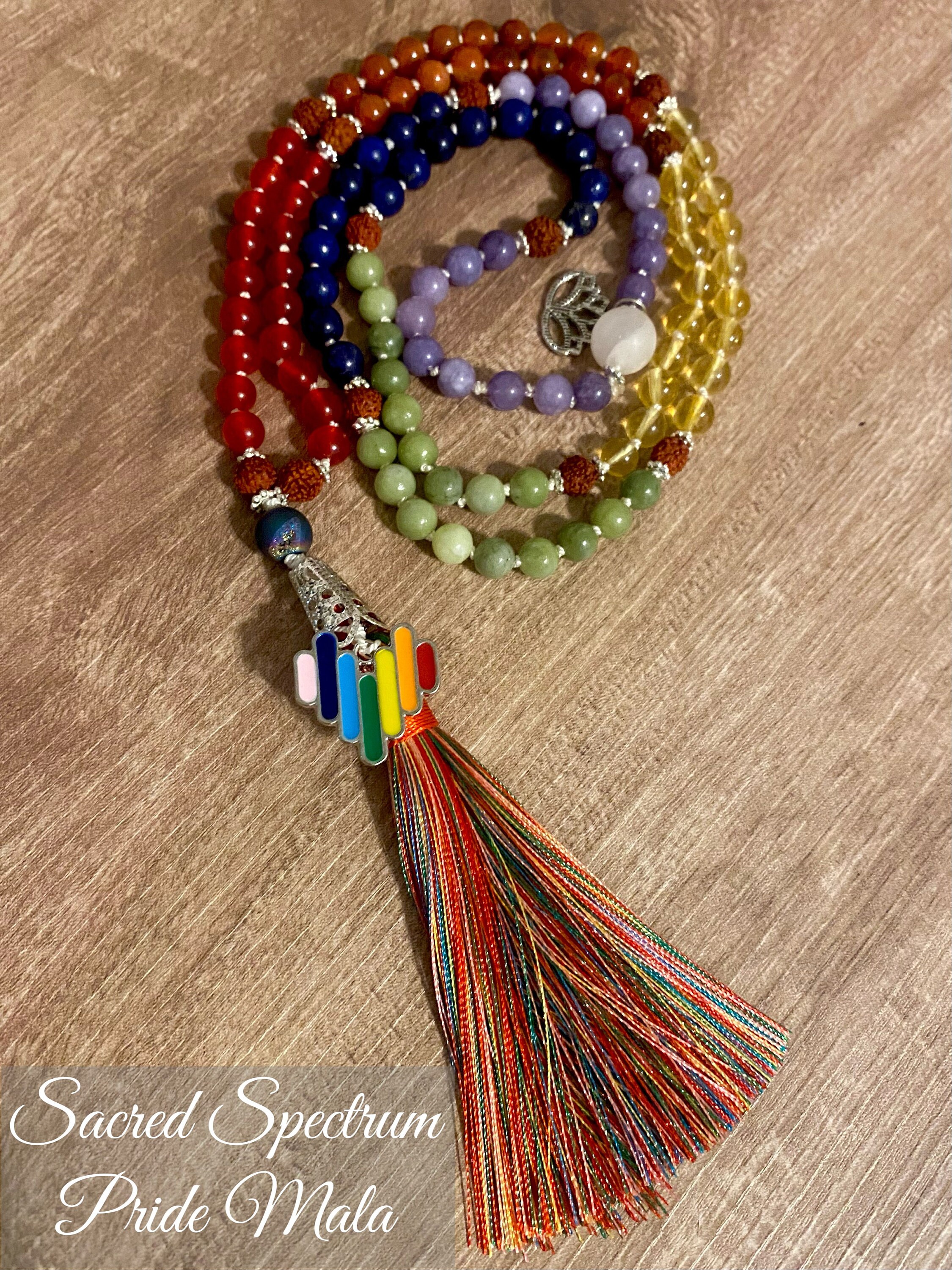 Pride Rainbow Mala Collection | Hand-knotted 108 Bead Mala Necklace ...