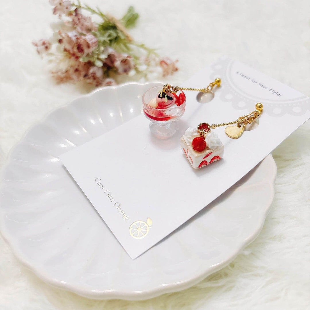 Strawberry Cake & Ice Cream Earrings: Handmade Resin Clay Dessert ...