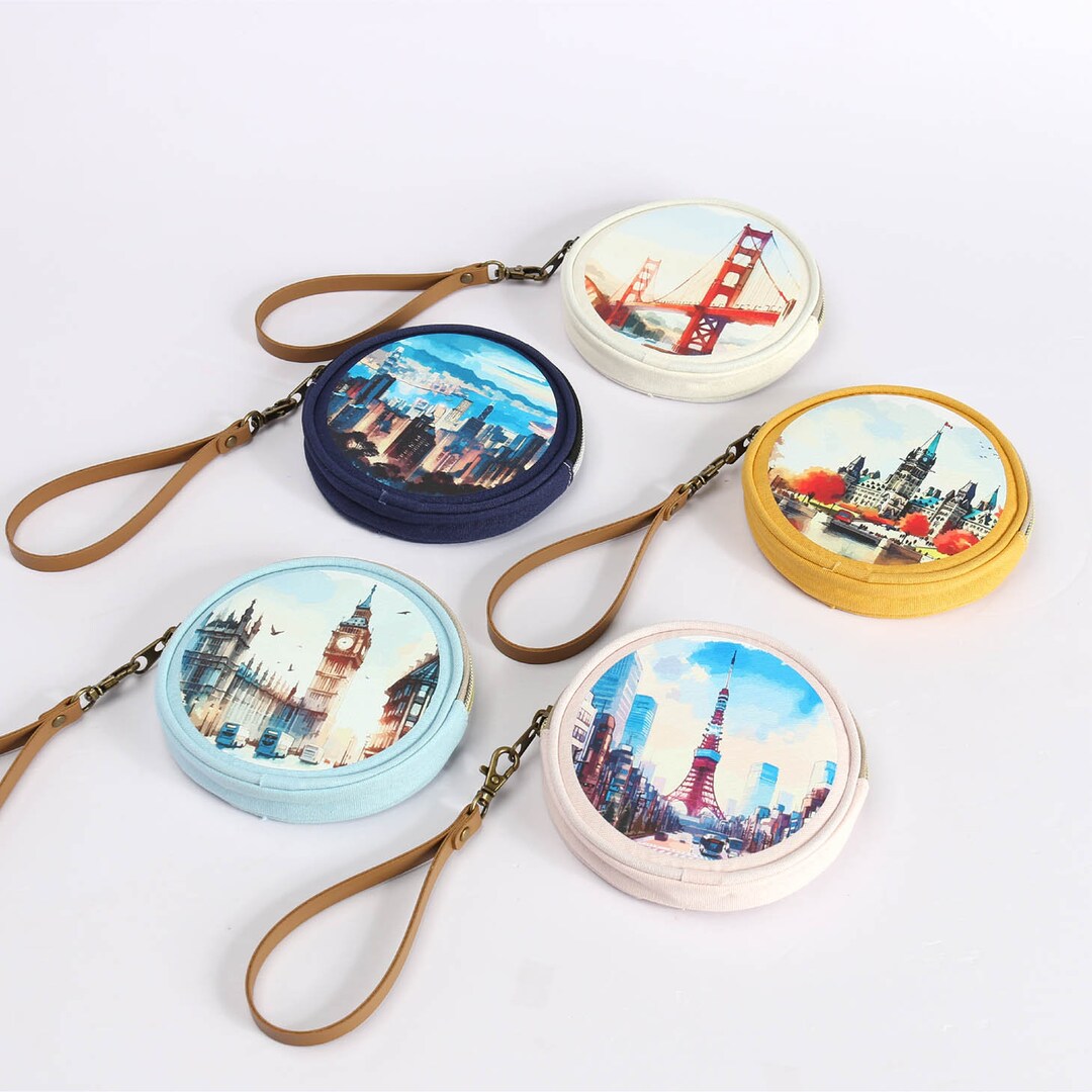 Round Coin Purse With Zipper Circular Wallet Canvas Coin Purse - Etsy