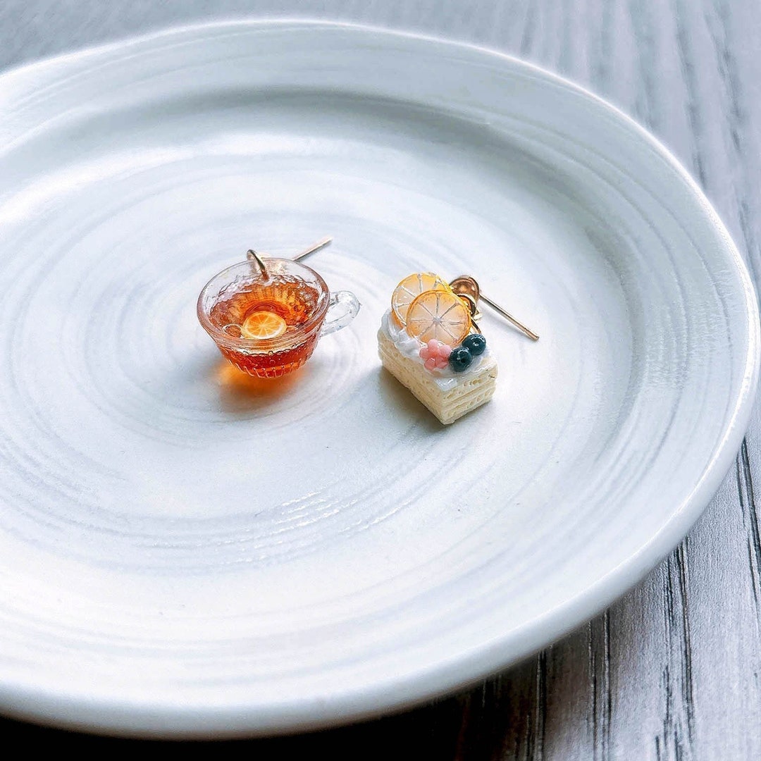 Lemon Cake & Tea Cup Earrings: Handmade Resin Clay Dessert Jewelry - Etsy