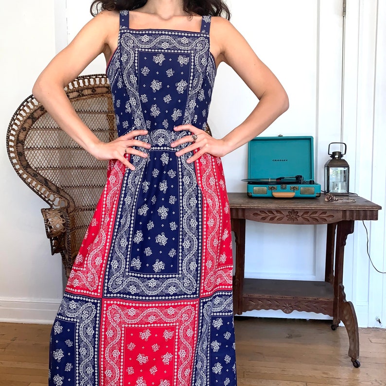 70s Patchwork Bandana Print Maxi Dress - Etsy