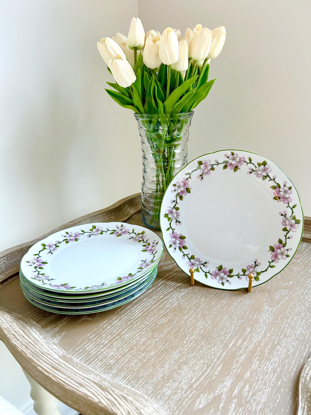 Green and Pink Floral Plates - Etsy