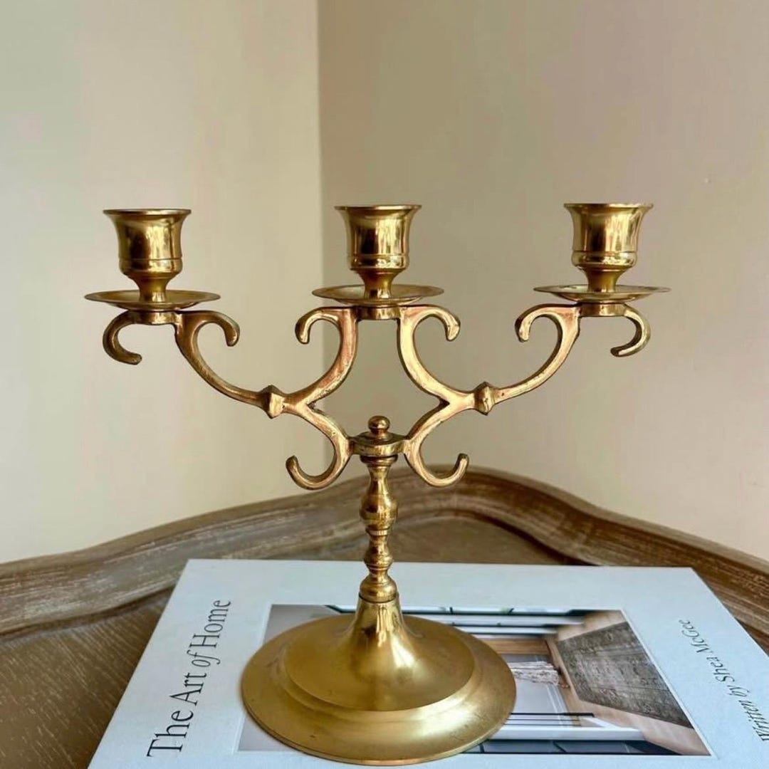 Brass 3 Arm Candle Holder - Etsy