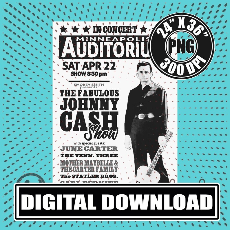 Johnny Cash Poster, June Carter Cash, Full Sized Poster, Retro Poster ...