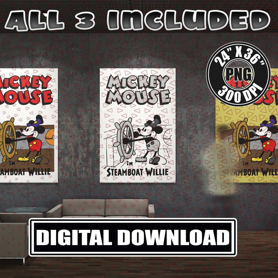 Steamboat Willie, Full Size Poster, Retro Poster Design, Cool Wall Art ...