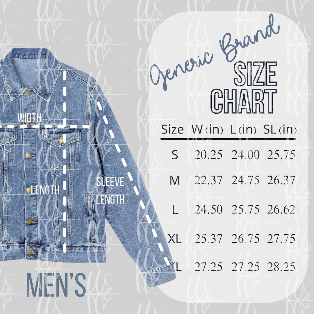 MWW on Demand's Men & Women's Denim Jacket Sizing Chart, INSTANT ...