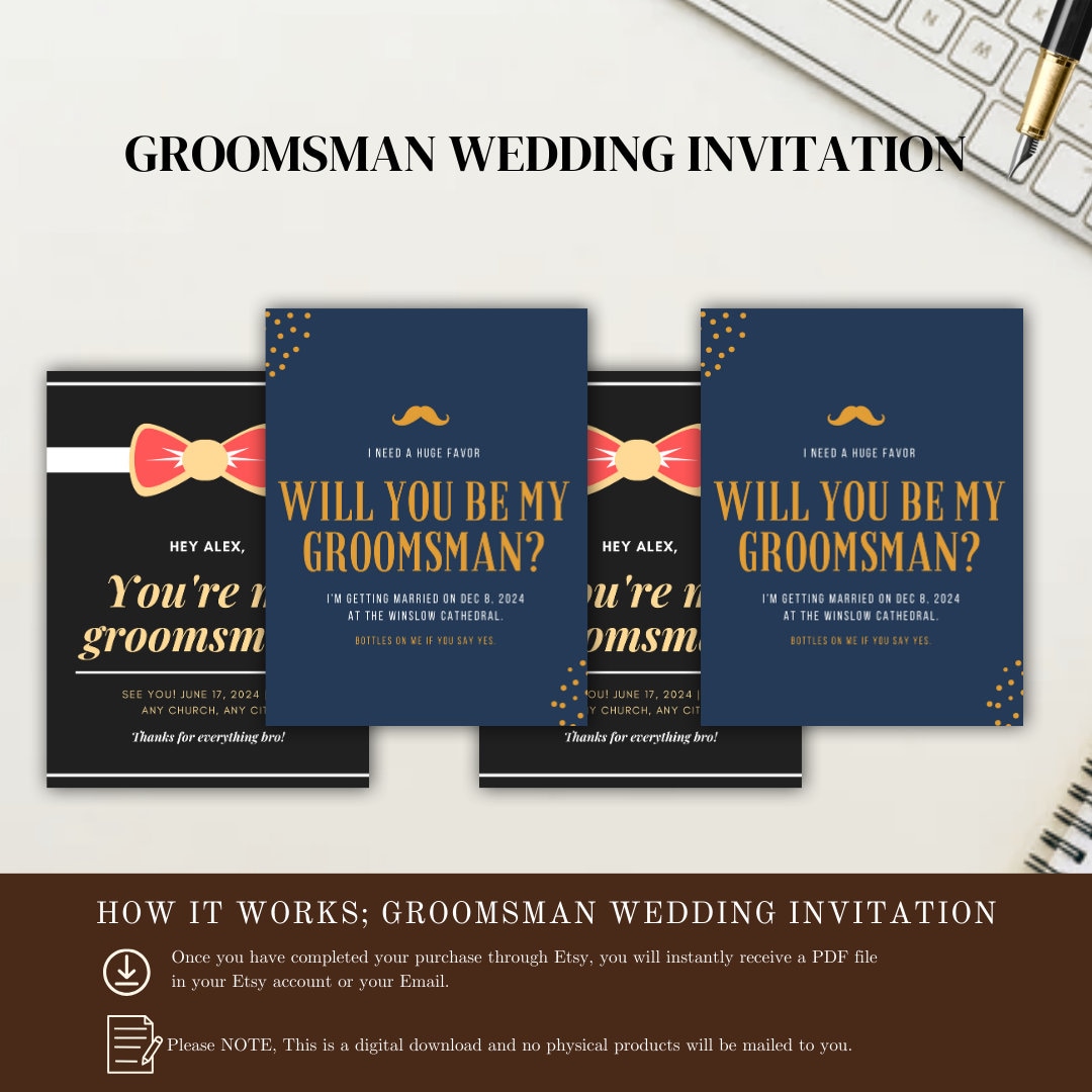 Groomsman Wedding Invitation Card, Modern Design, Wedding Party Invite ...