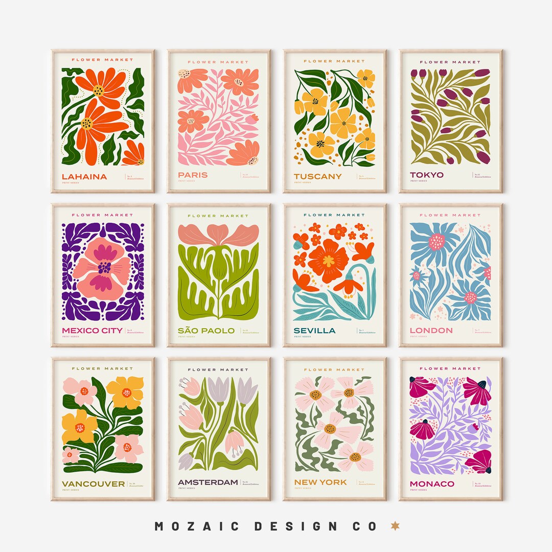 Flower Market Print, Set of 12, Floral Decor Posters, Botanical Wall ...
