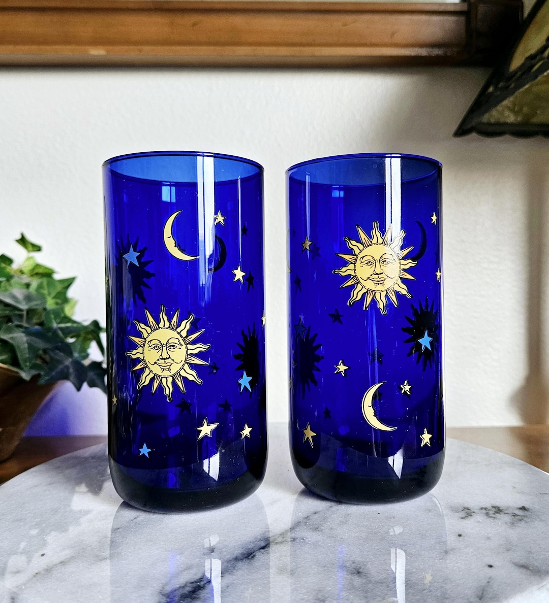 Vintage Libbey Celestial Cobalt Blue Glass Tumblers 1990's Friends Set ...