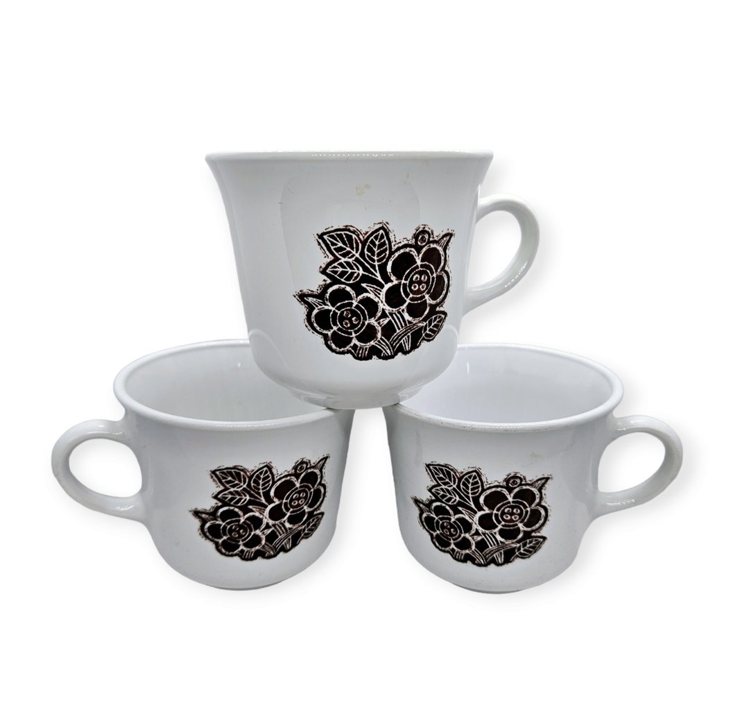 Corelle Mugs Batik Brown Flowers Set of 3 Coffee Tea Cup Groovy - Etsy