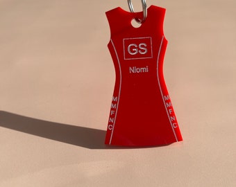 Personalised Netball Dress Keyring, Keychain, Netball Gift, Engraved ...