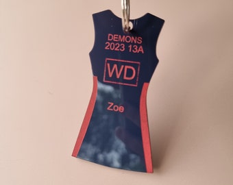 Personalised Netball Dress Keyring, Keychain, Netball Gift, Engraved ...