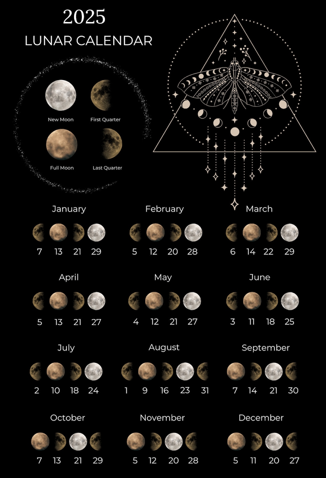2025 Lunar Calendar Witches, Rituals, Wicca PDF & PNG Digital Download ...
