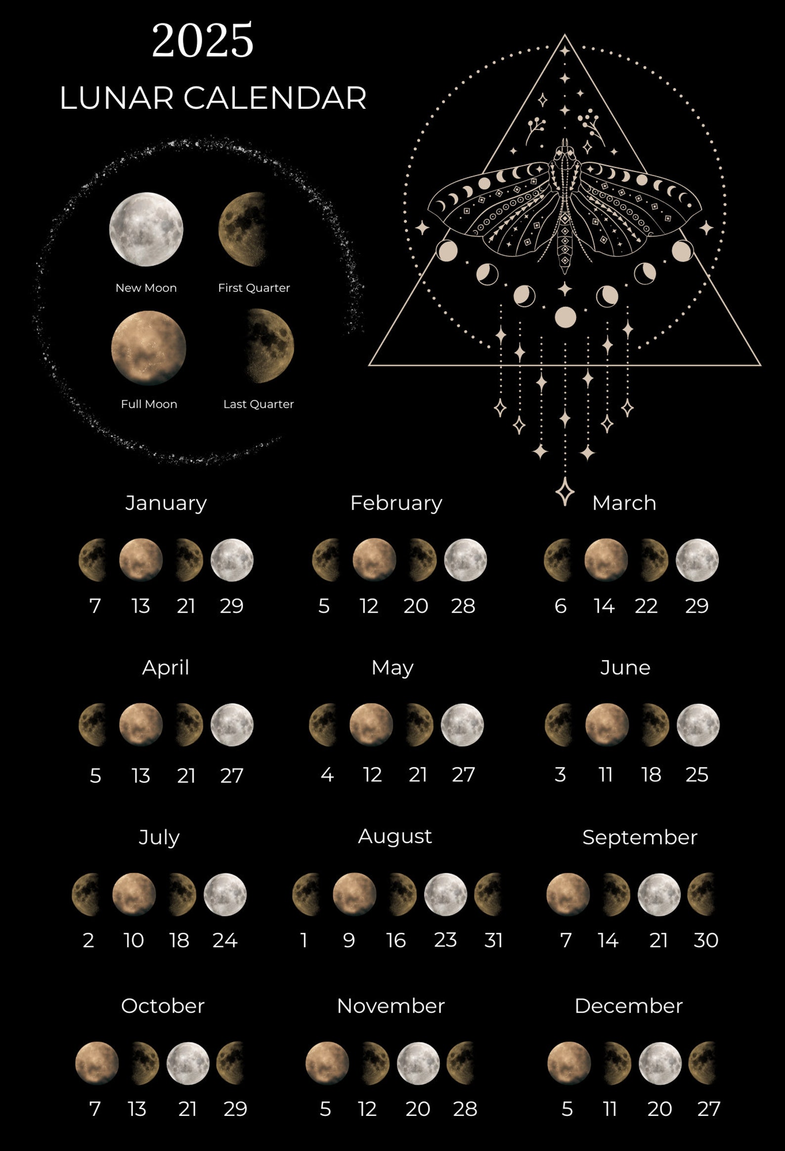 2025 Lunar Calendar Witches, Rituals, Wicca PDF & PNG Digital Download ...