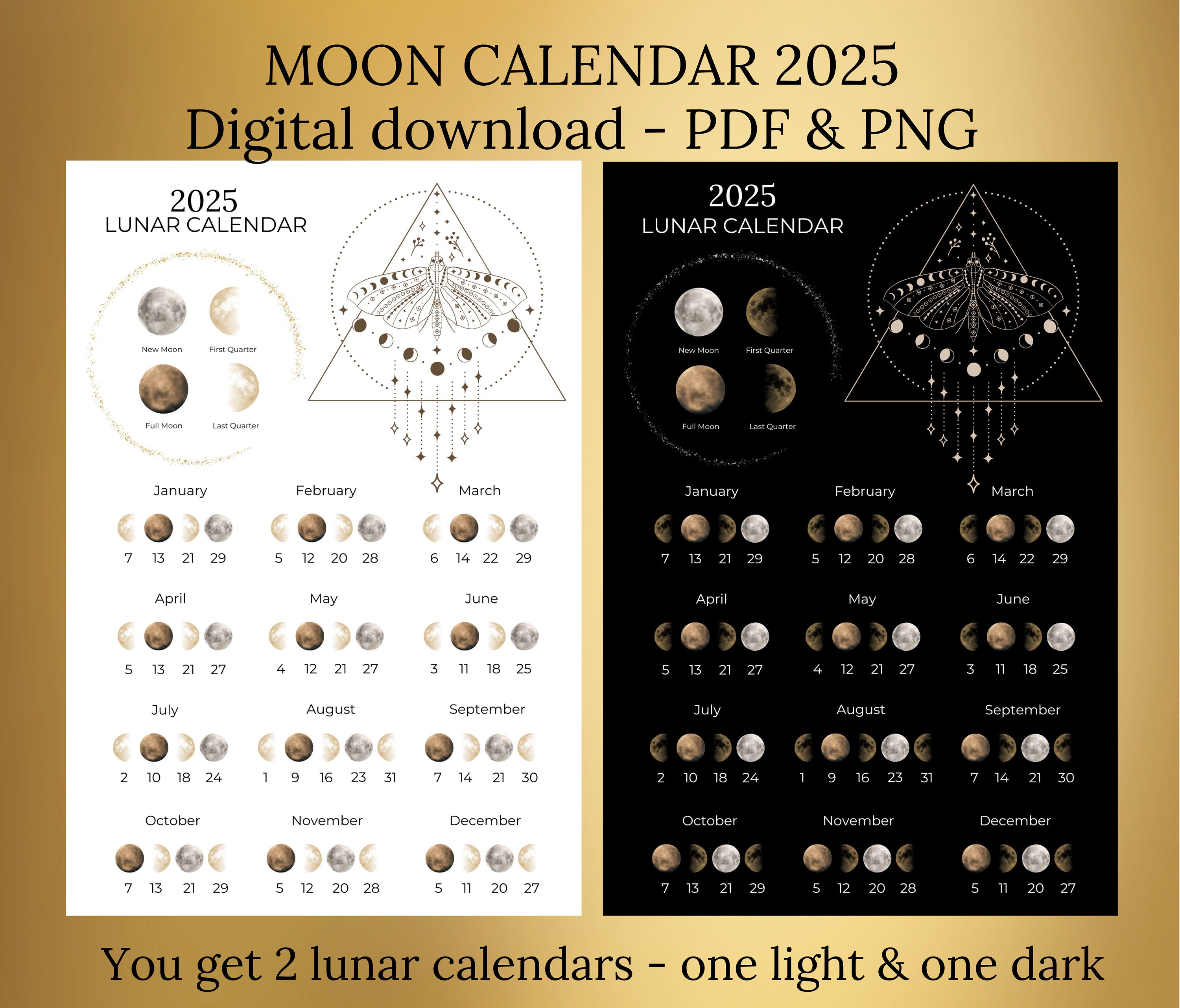 2025 Lunar Calendar Witches, Rituals, Wicca PDF & PNG Digital Download ...