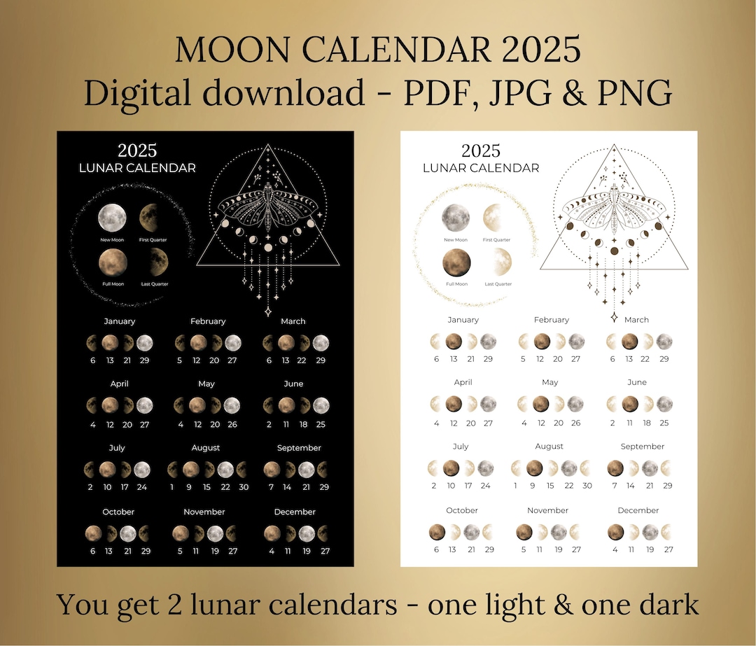 2025 Lunar Calendar - Witches, Rituals, Wicca - PDF & PNG Digital ...