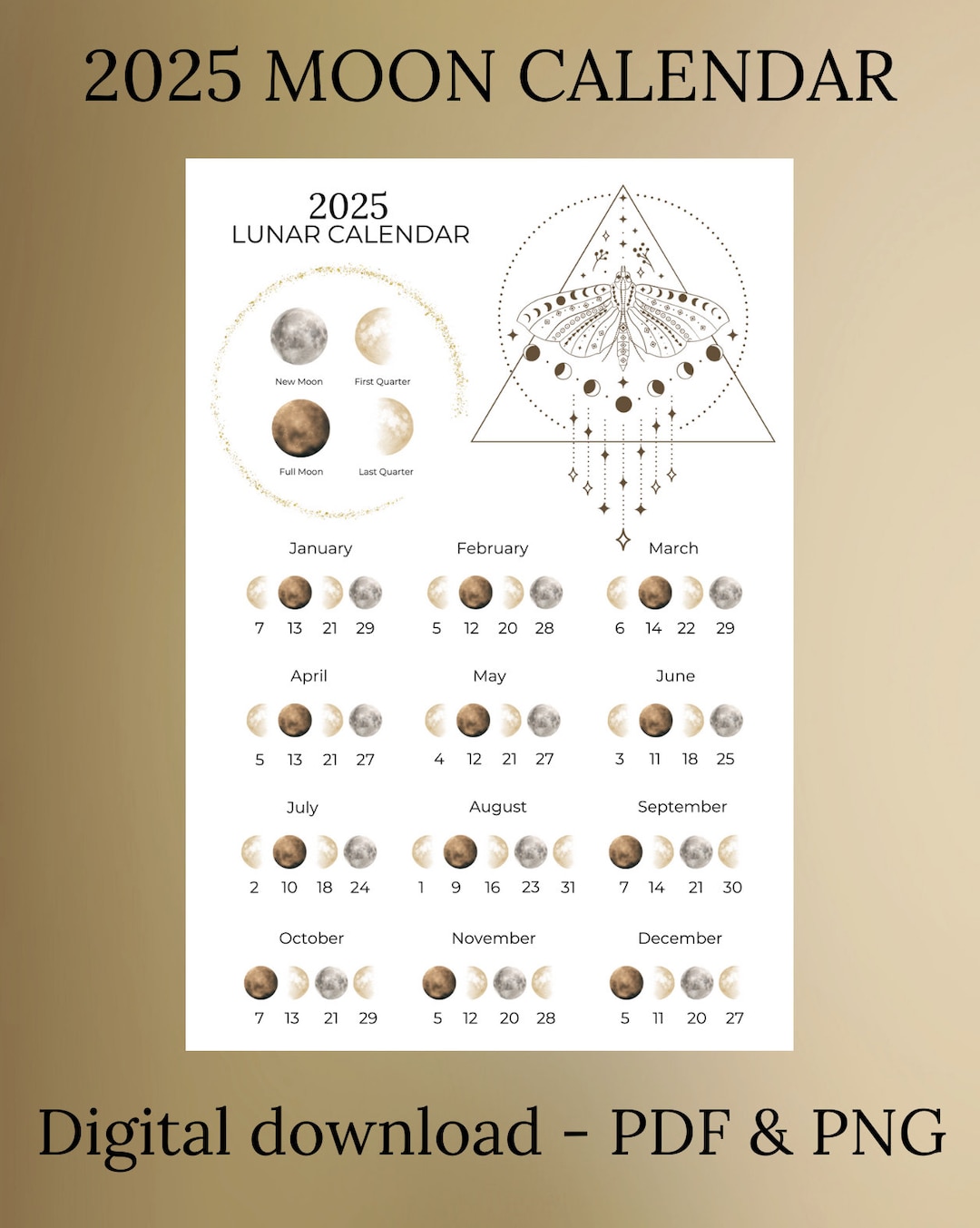 2025 Lunar Calendar Witches, Rituals, Wicca PDF & PNG Digital Download ...