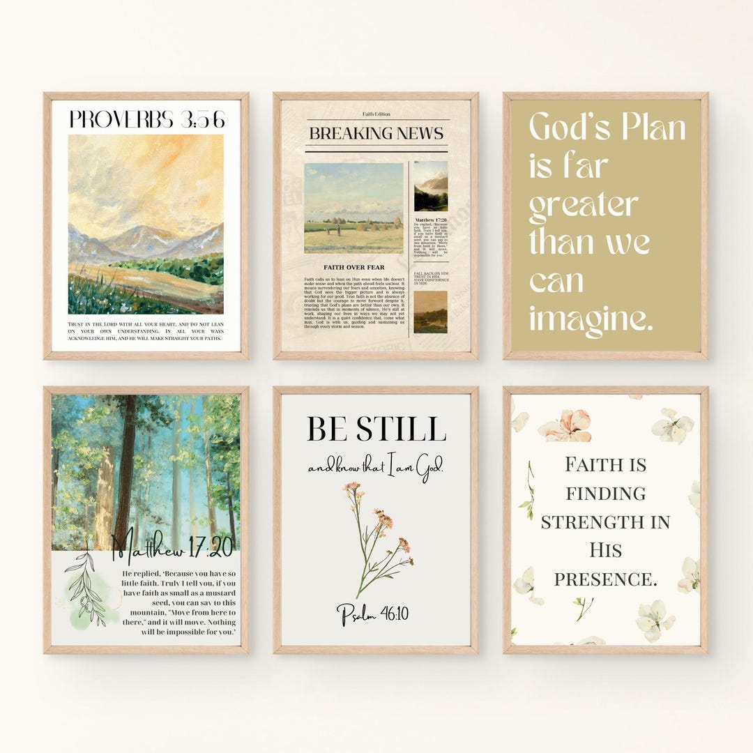 Set of 6 Christian Gallery Wall Art, Christian Art Set, Digital Modern ...