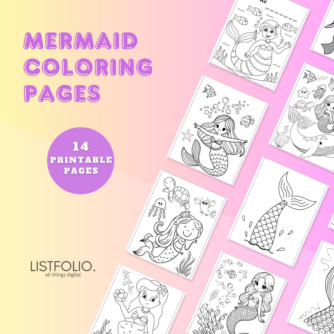 Magical Mermaid Coloring Pages for Kids and Adults Printable Ocean ...