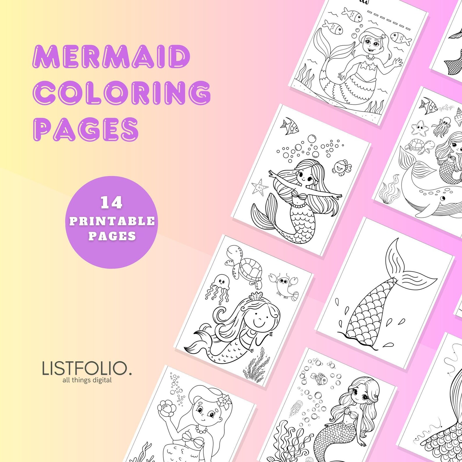 Magical Mermaid Coloring Pages for Kids and Adults Printable Ocean ...