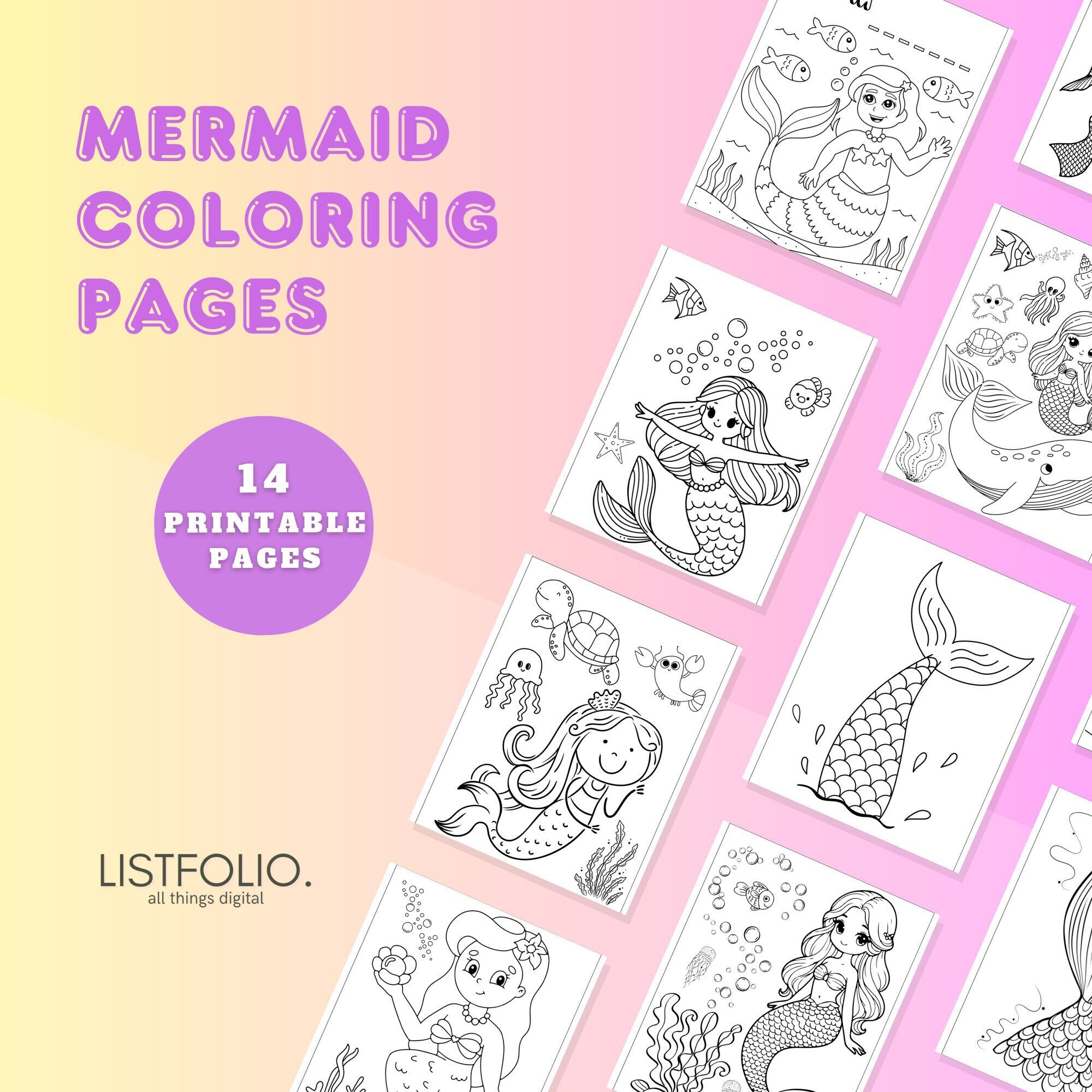 Magical Mermaid Coloring Pages for Kids and Adults Printable Ocean ...