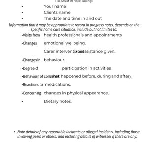 New Client Notes, Docx, Disability, Aged Care, NDIS, Support Work, Co ...