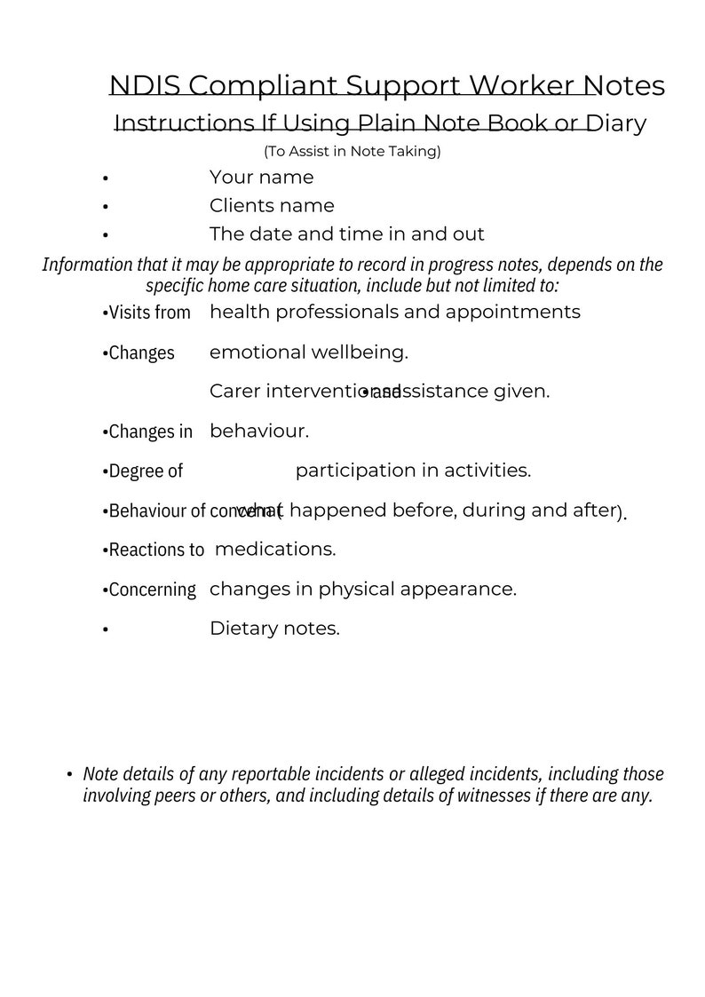 New Client Notes, Docx, Disability, Aged Care, NDIS, Support Work, Co ...
