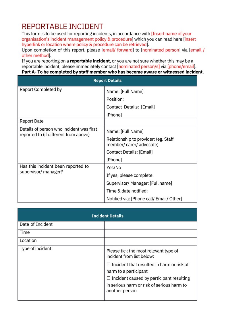 NDIS Case Notes and Mandatory Reporting Editable Template Download From ...