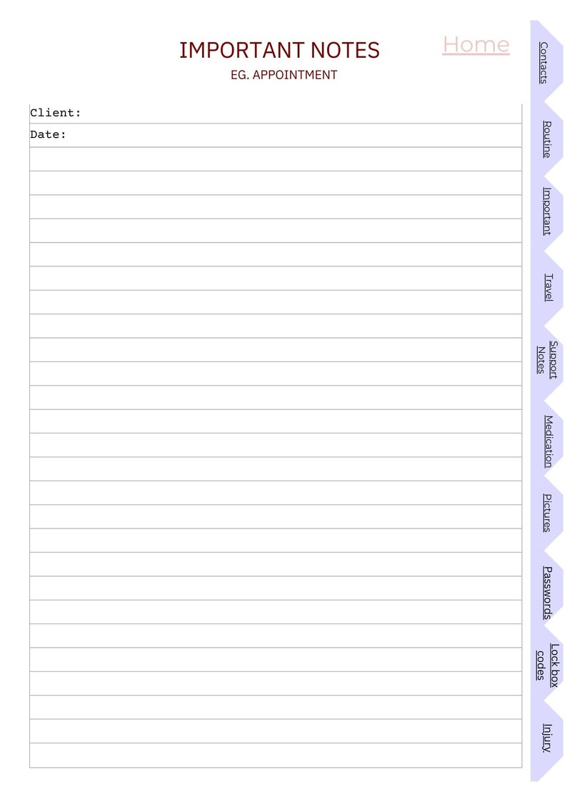 Fully Customizable Template, New Edition, Support Worker Notes Use in ...
