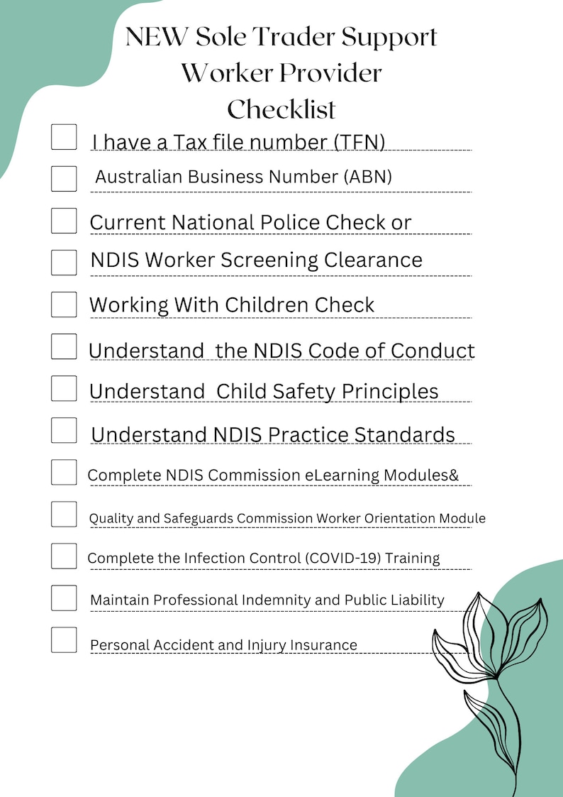 New Support Worker Sole Trader Checklist Individual Support, Business ...