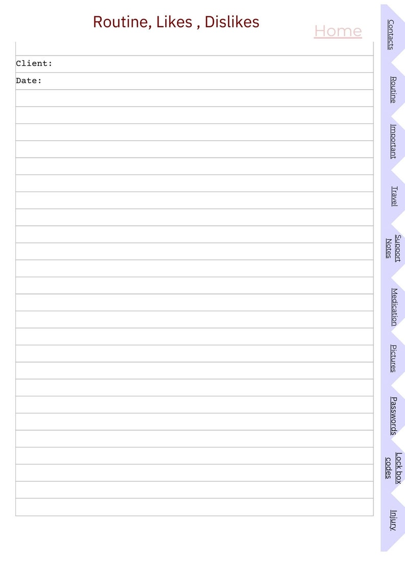 Fully Customizable Template, New Edition, Support Worker Notes Use in ...