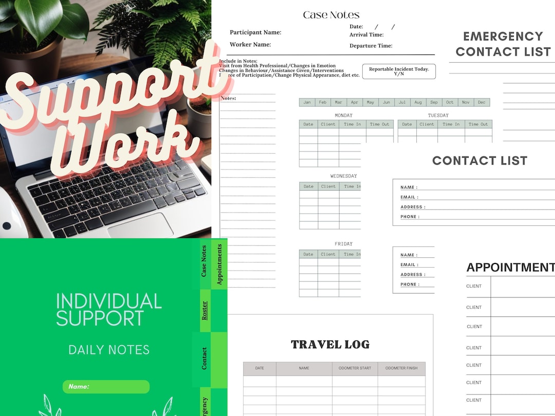 Disability, Aged Care, Client Notes, Green, Hyperlinked, Diary ...