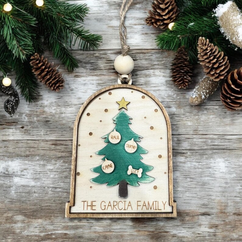Personalized Wooden Family Tree Christmas Ornament - Custom Laser-cut ...