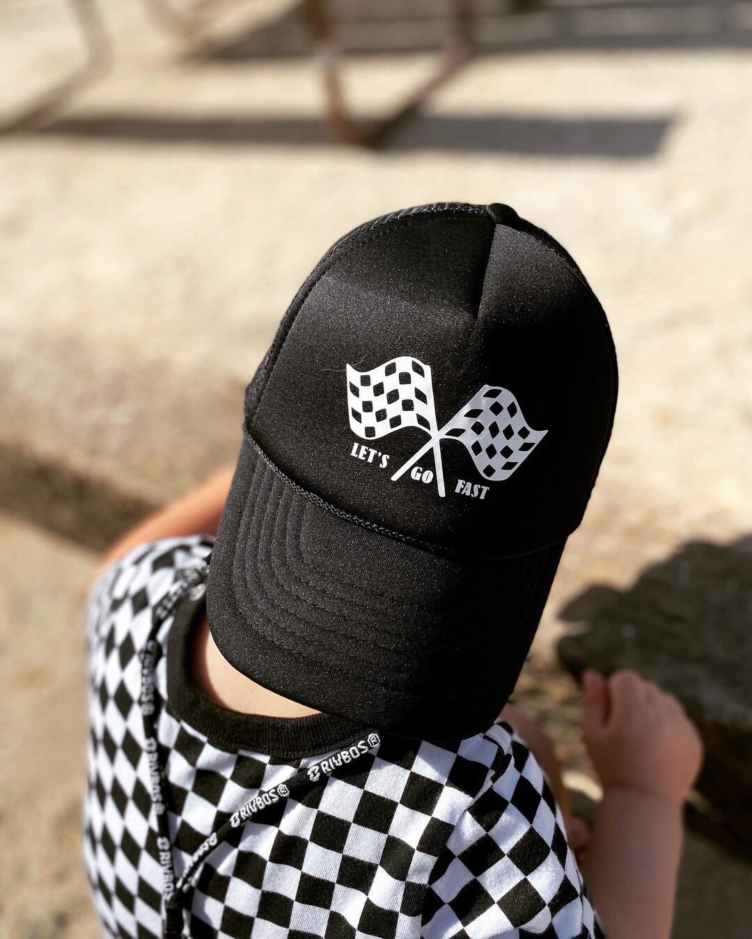 LET'S GO FAST Checker Flag Racing Toddler Baby Trucker Hat 1st Birthday ...