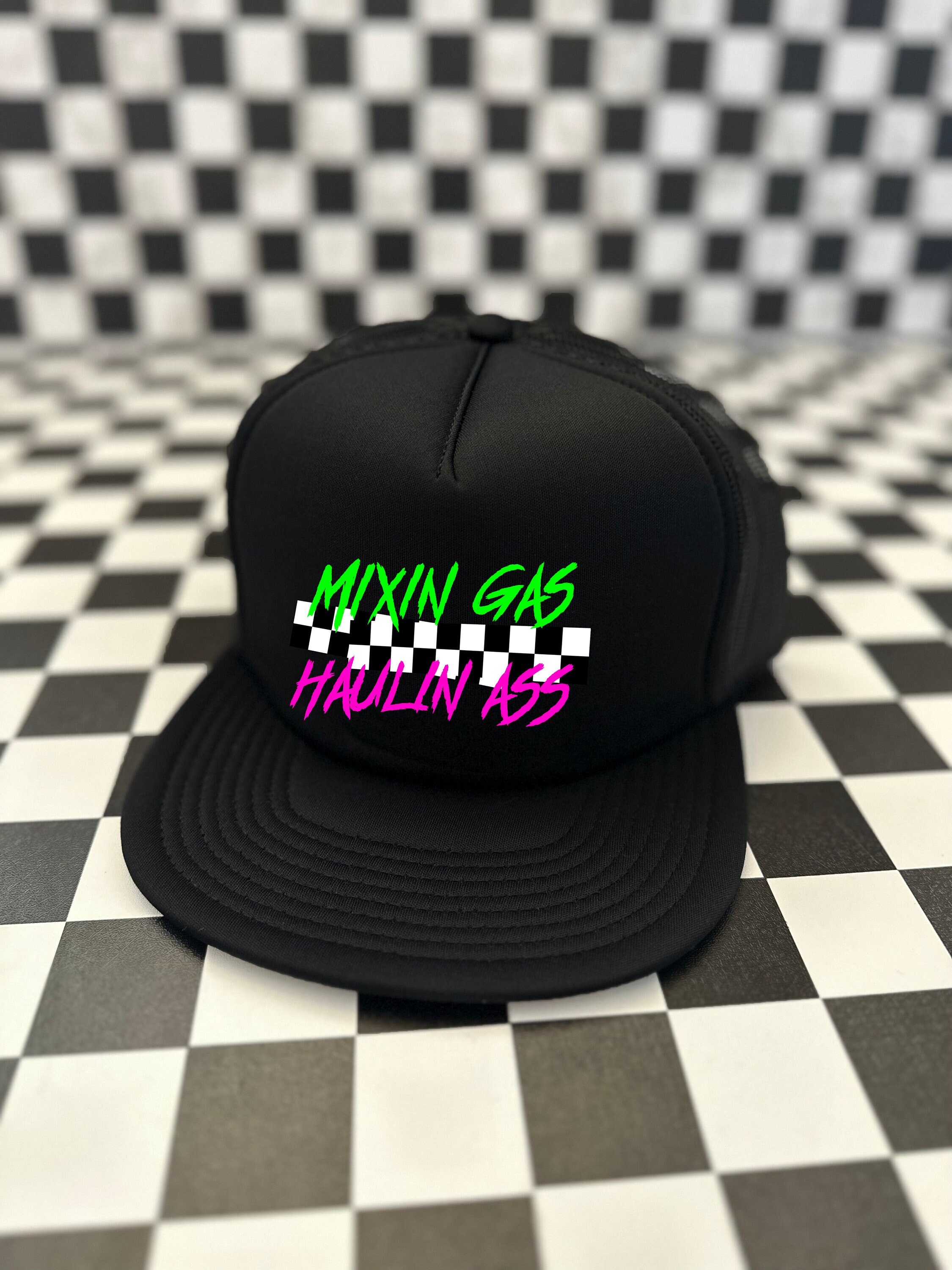 Mixin Gas Haulin Ass Unisex Black Trucker Snapback Hat Flat Bill or ...