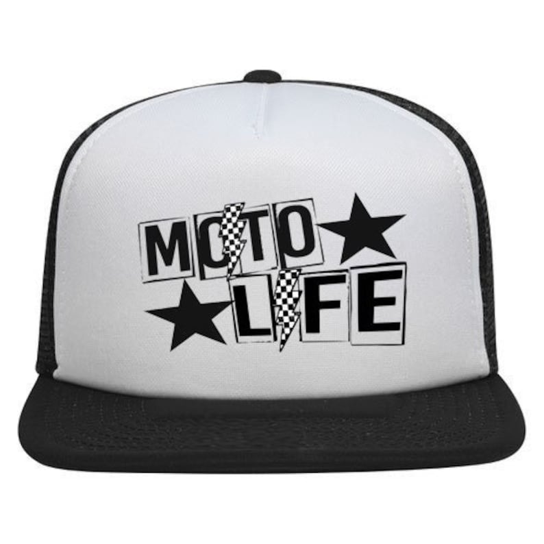 Moto Life Trucker Hat Snapback Cap White/black Hat With - Etsy