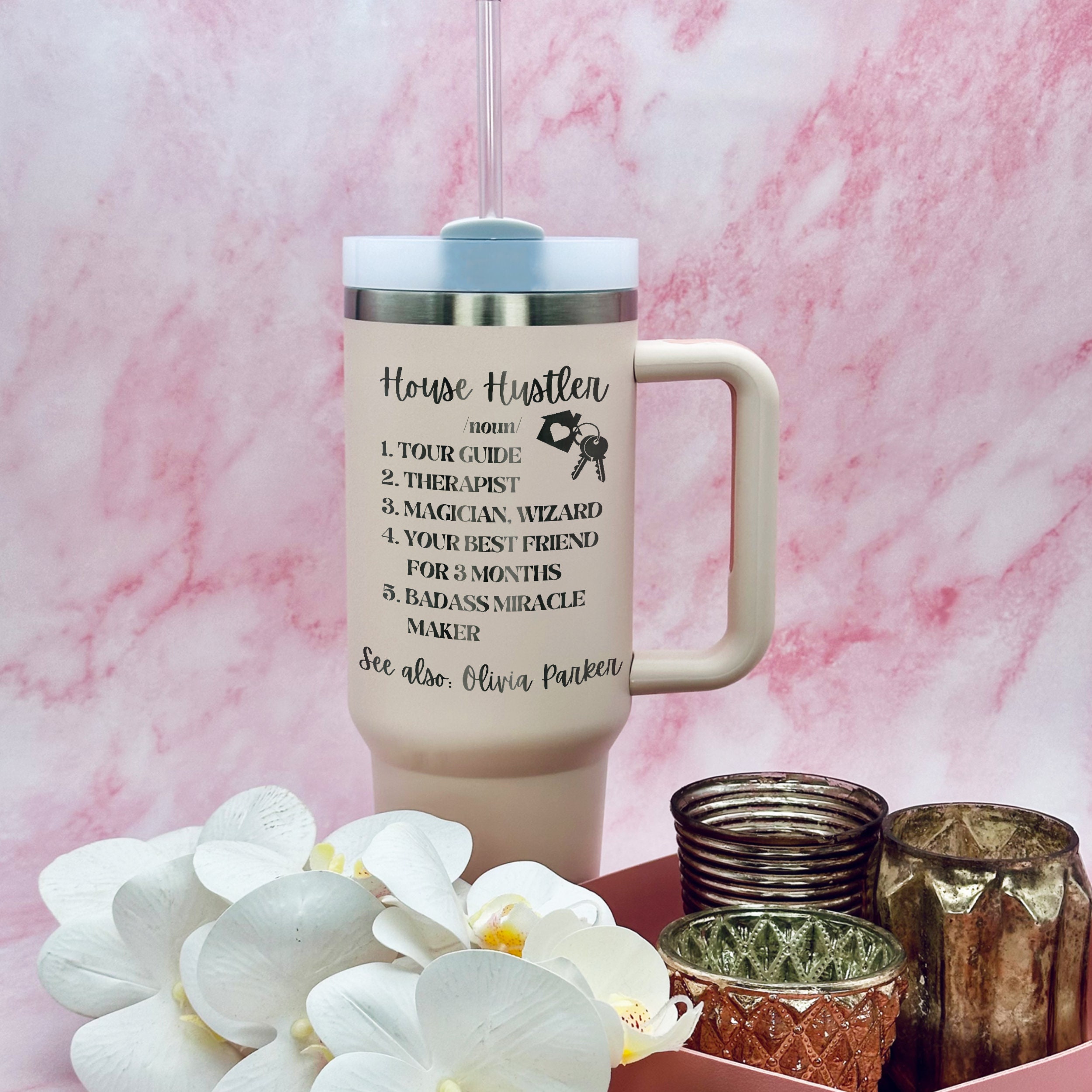 Personalized House Hustler 40oz Travel Mug for Real Estate Agents Laser ...