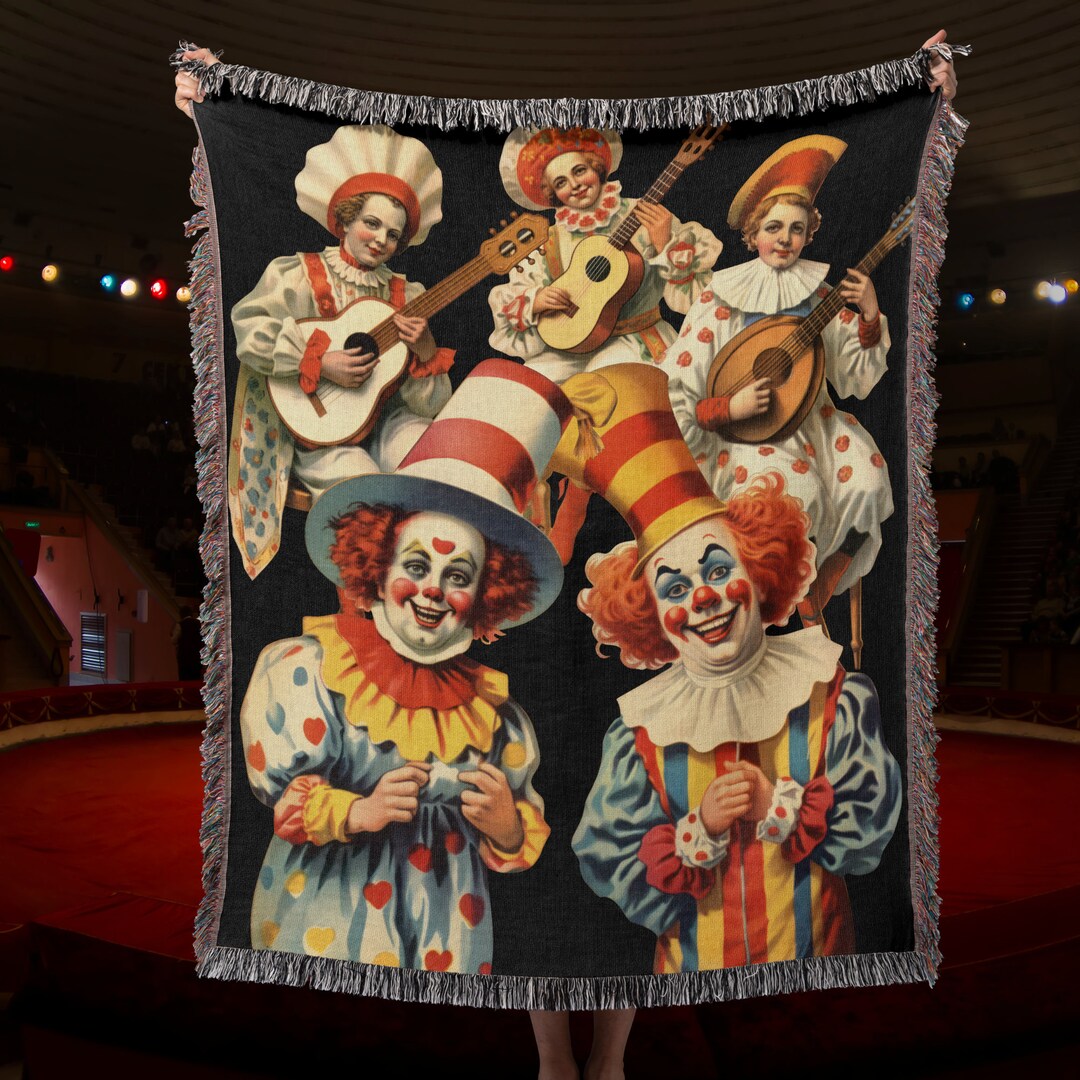 Clowncore Woven Blanket - Vintage Clown Throw Blanket - Boho Woven ...