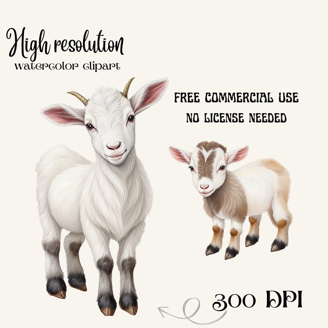 Baby Goat Clipart Nursery Wall Art Cute Animals Clipart Watercolor Goat ...