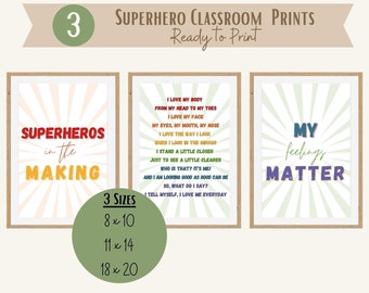 Set of Superhero Prints, 3 Home School Printables, Superhero Poster ...
