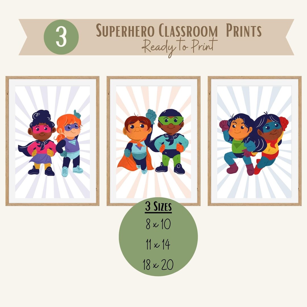 Set of Superhero Prints, 3 Home School Printables, Superhero Poster ...