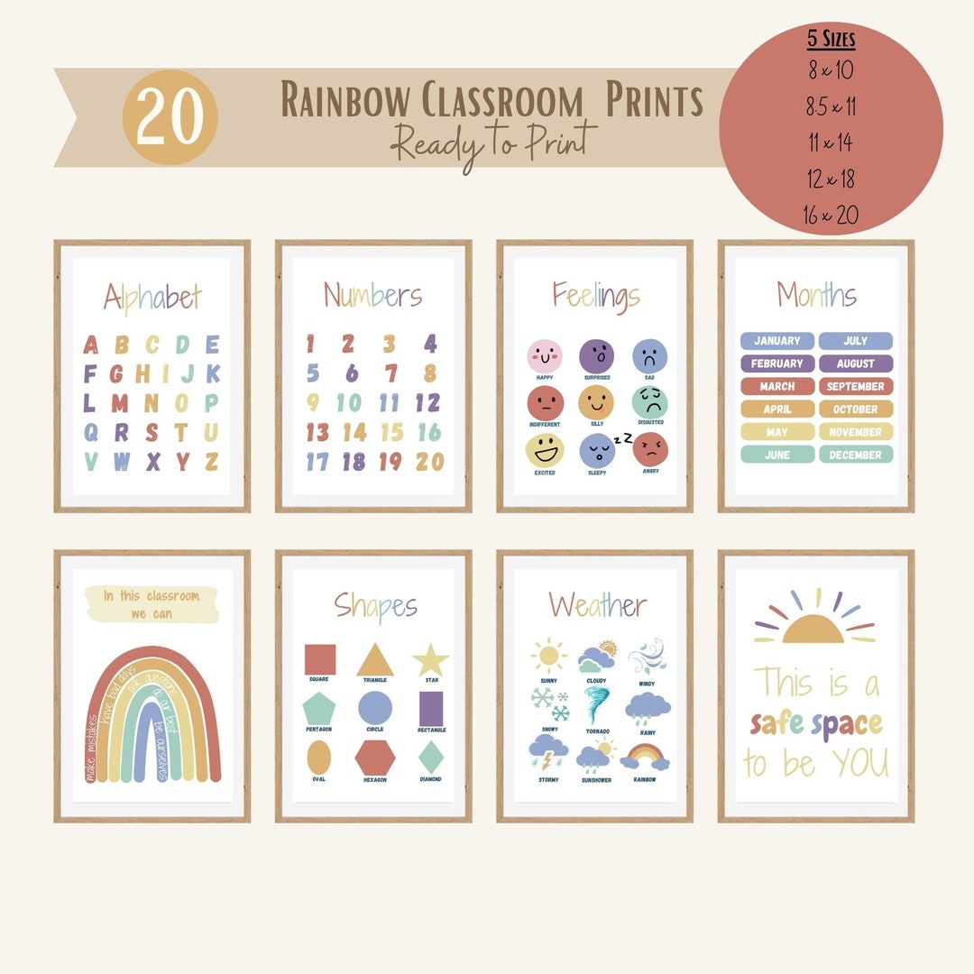 Rainbow Educational Posters, 20 Homeschool Printables, Toddler Playroom ...