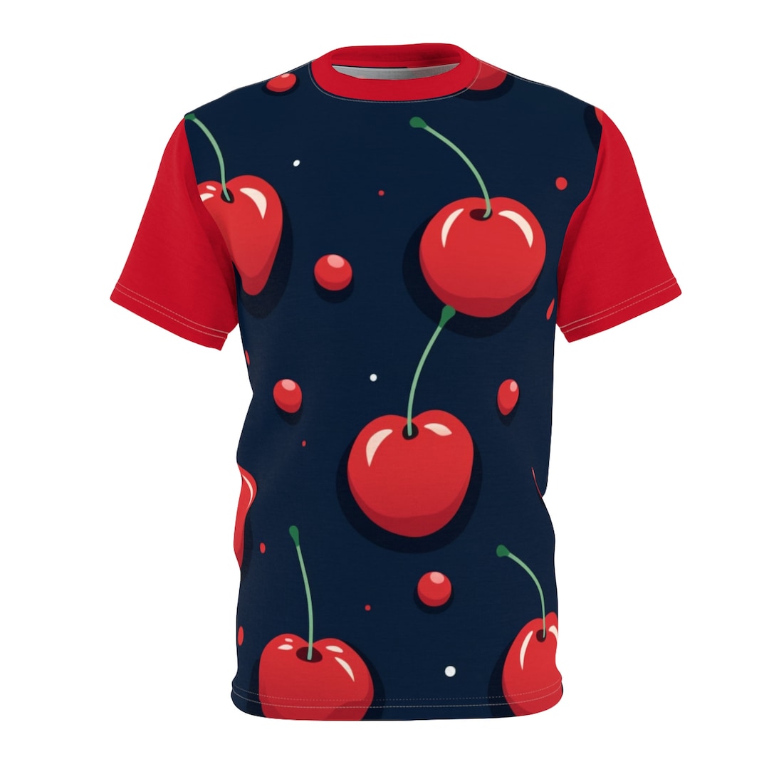 Cherry Cherries Tee Shirt Navy Blue Cherry Red Stem Green Art - Etsy