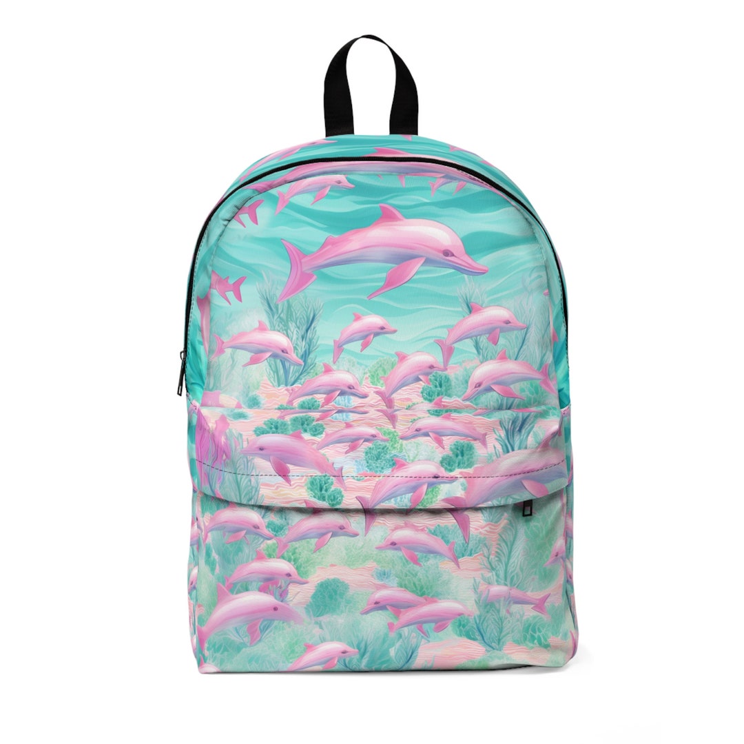 Dolphin Pink Aqua Blue Backpack Fish Whale Water Ocean Art - Etsy