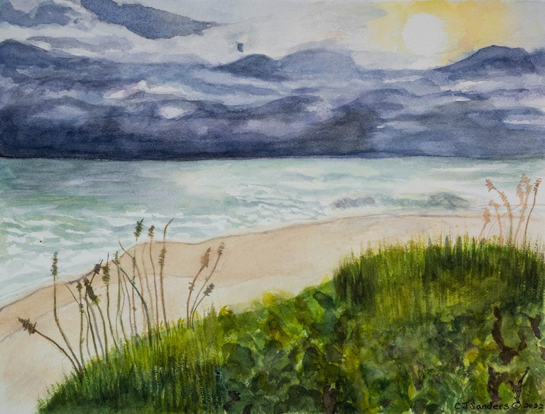 Florida Beach Scene Watercolor Painting, Beach Scape Print, Watercolor ...