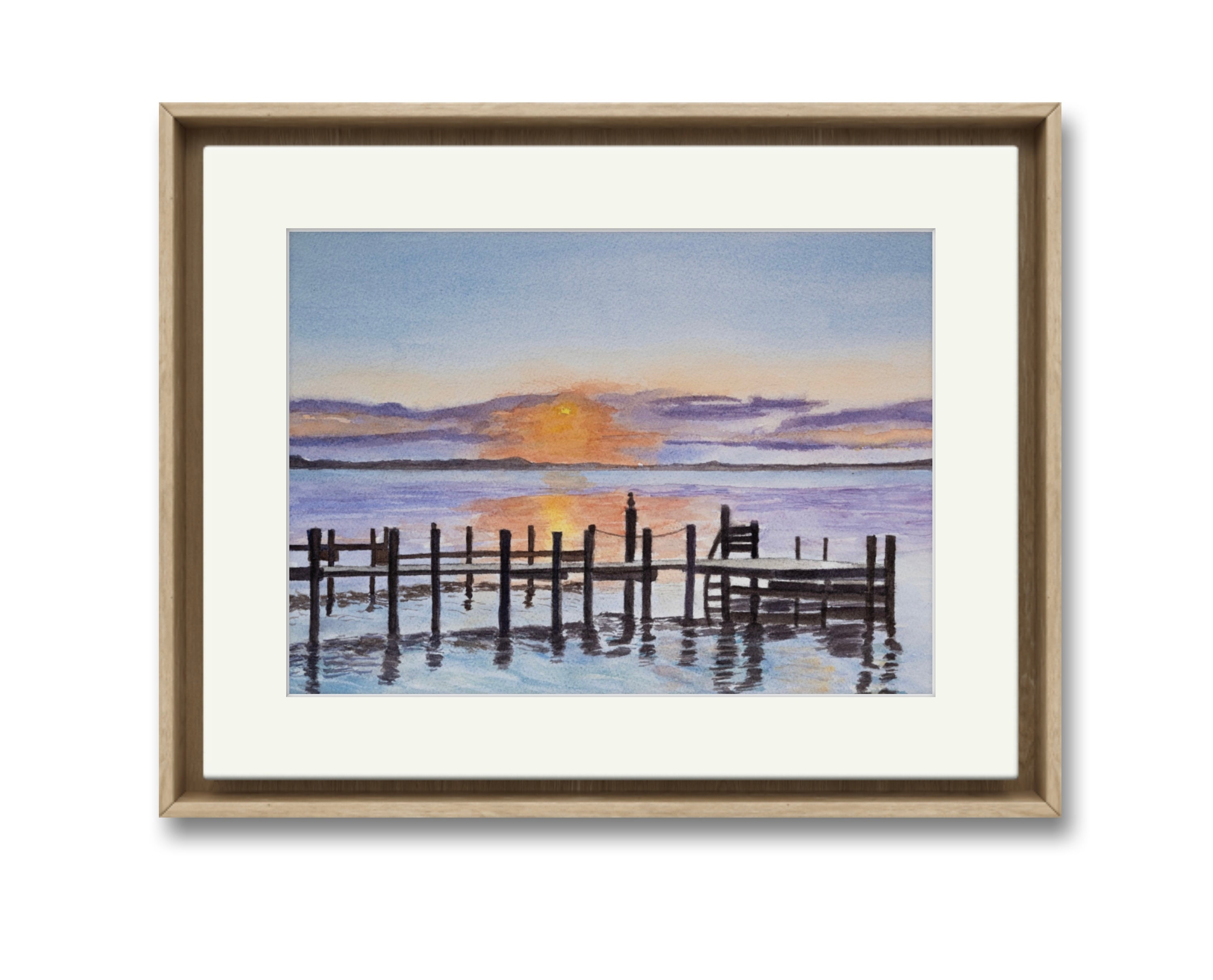 Sunset Dock Watercolor Print, Ocean Sunset Fine Art Print, Gift Idea ...