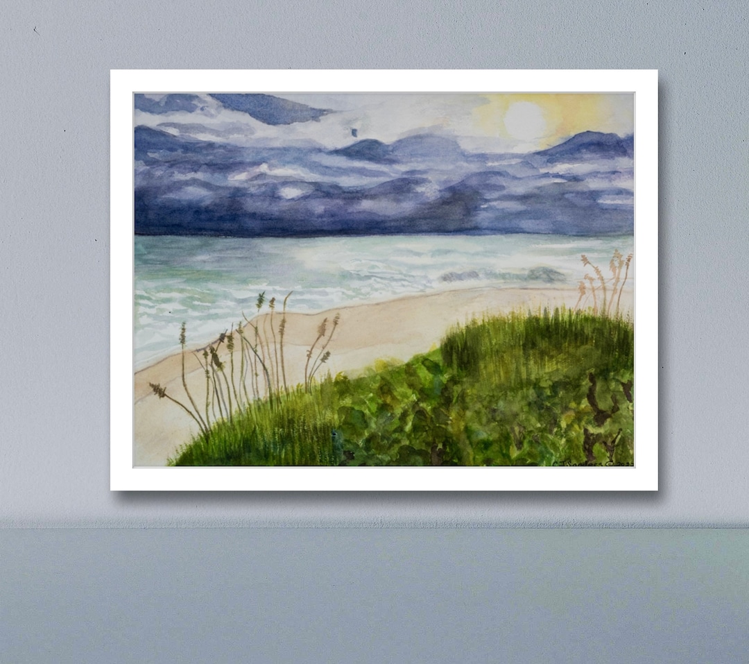 Florida Beach Scene Watercolor Painting, Beach Scape Print, Watercolor ...