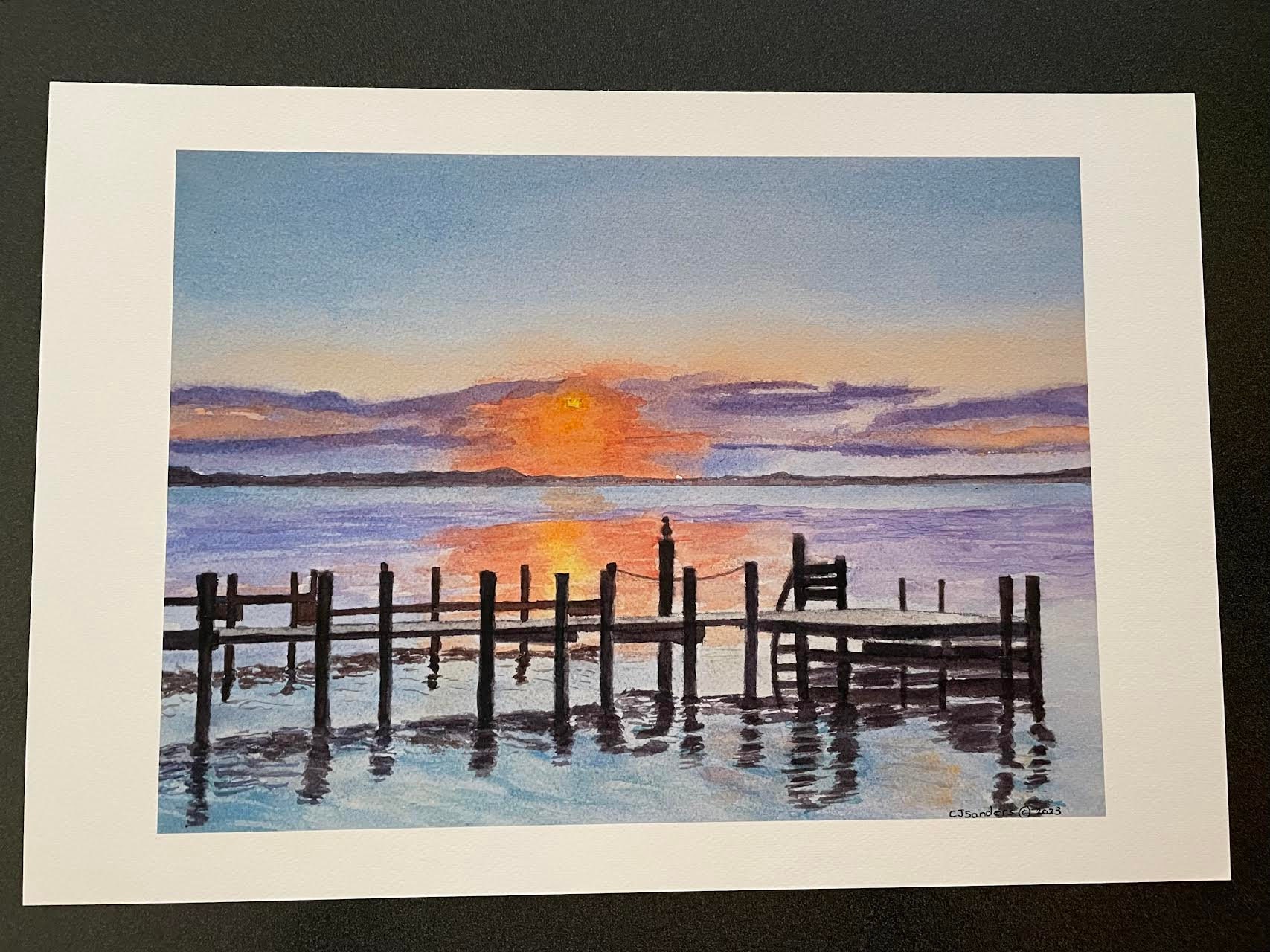 Sunset Dock Watercolor Print, Ocean Sunset Fine Art Print, Gift Idea ...