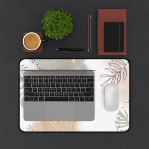 Beige Leafy Watercolor Desk Mat 3 Sizes Minimalist Large Mouse Pad ...