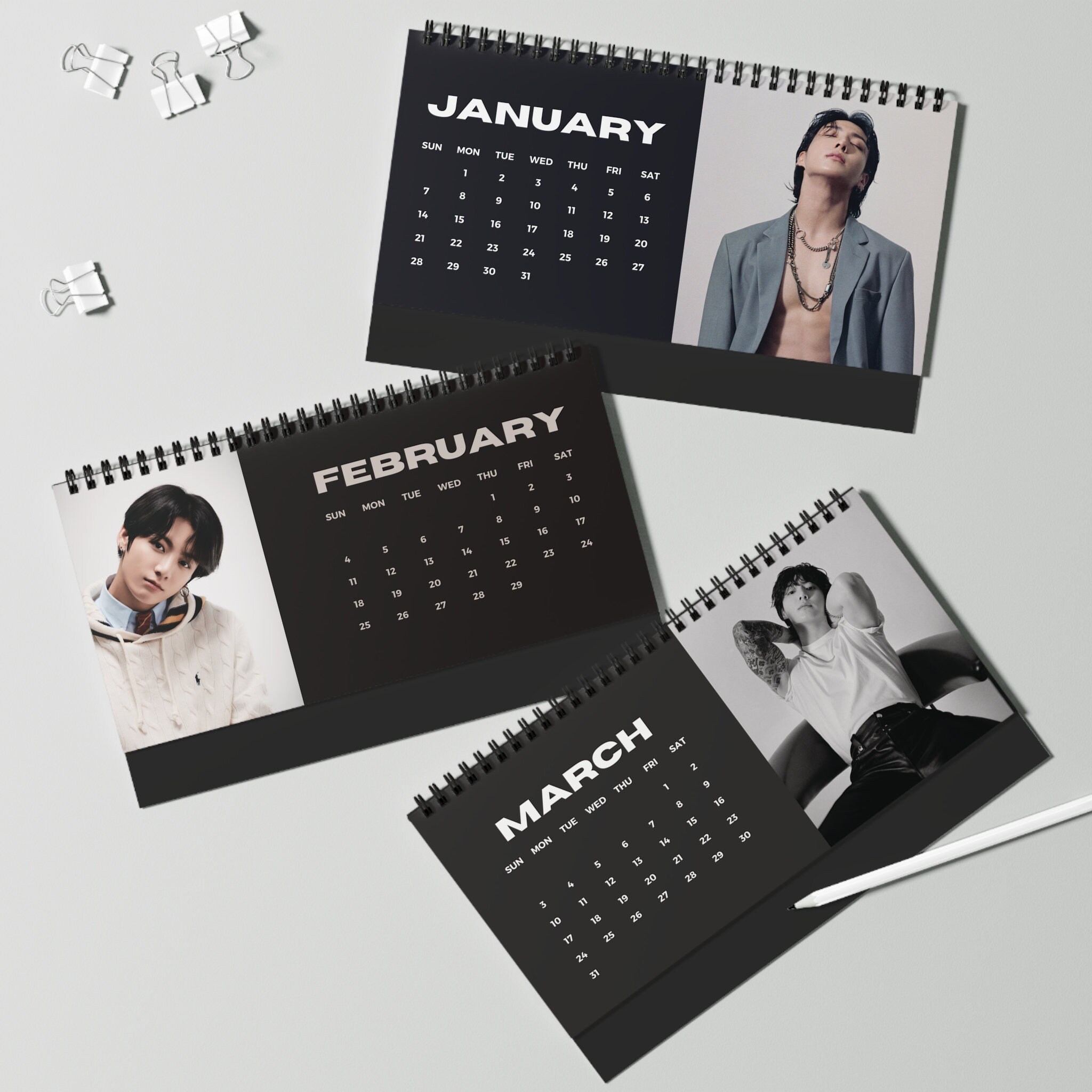 Jungkook 2024 Desk Calendar | Kpop Desk Decor Gift, New Year Calendar ...